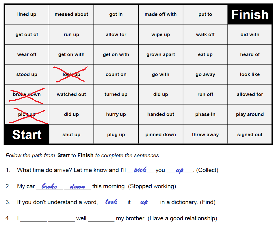 Phrasal verb maze generator – EFL Summer School
