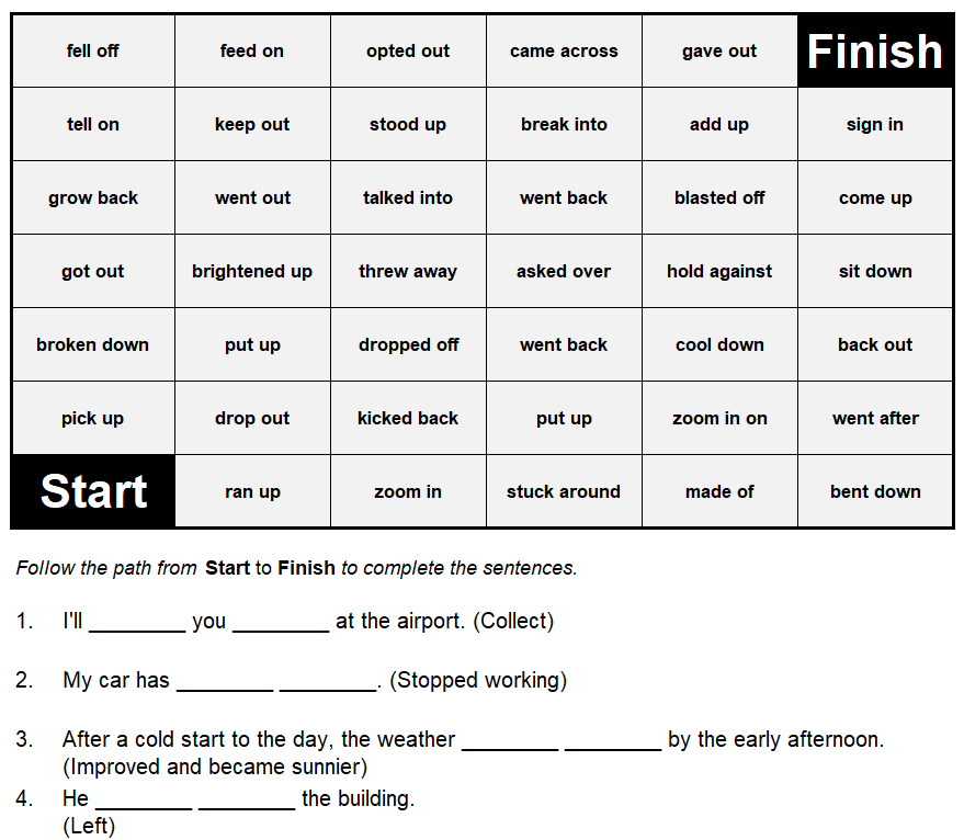 Phrasal verb maze generator II – EFL Summer School