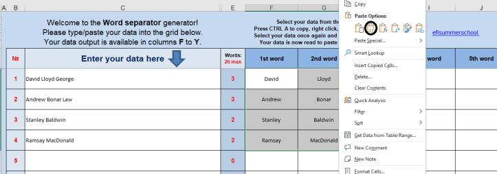 Word separator generator – EFL Summer School