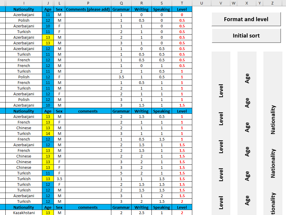 Class list generator – EFL Summer School