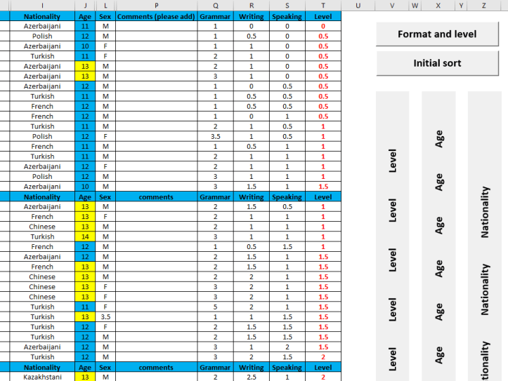 Class list generator – EFL Summer School