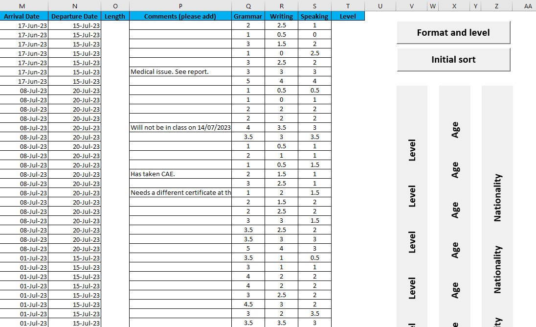 Class list generator – EFL Summer School