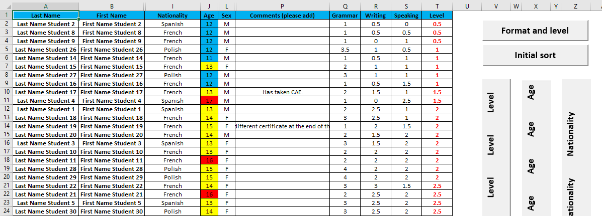 Class list generator – EFL Summer School