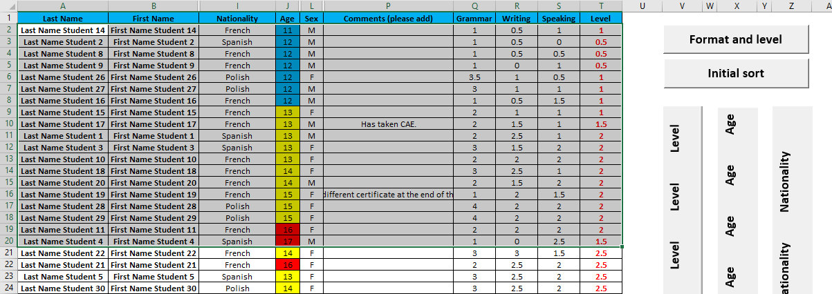 Class list generator – EFL Summer School