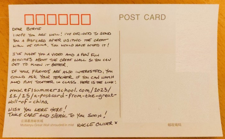 A postcard from the Great Wall of China – EFL Summer School